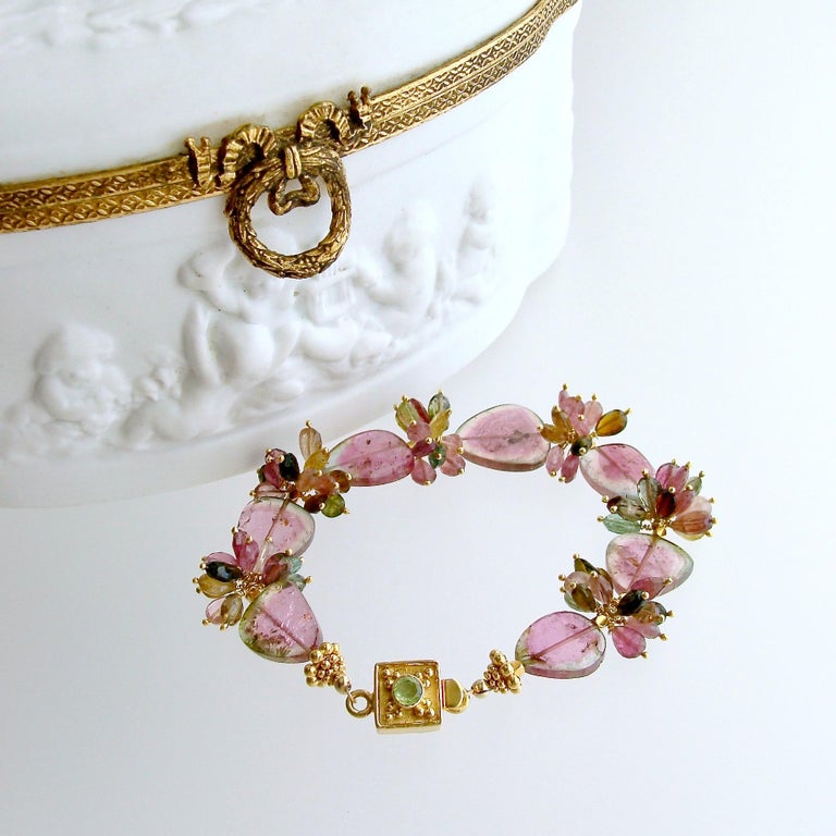 Watermelon Tourmaline Slices Tourmaline Clusters Peridot Clasp Bracelet ...