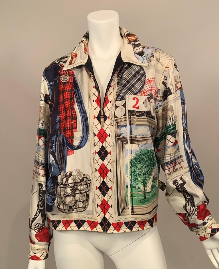 Wathne Golf Theme Silk Scarf Print Jacket Reverses to Navy Blue ...