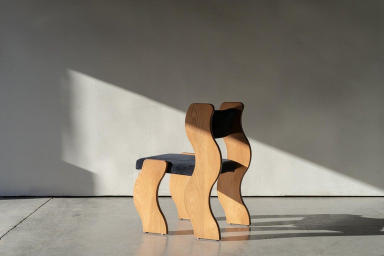 Wave Chair, Black Velvet/Sienna Finish, Minimalist Dining Chair, Made ...