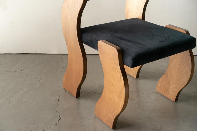 Wave Chair, Black Velvet/Sienna Finish, Minimalist Dining Chair, Made ...
