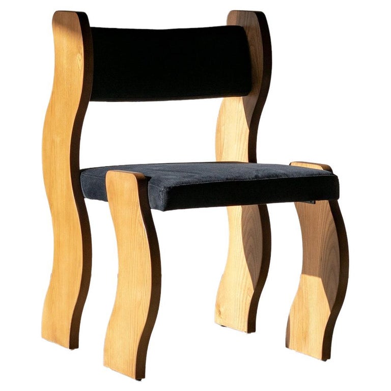 Wave Chair, Black Velvet/Sienna Finish, Minimalist Dining Chair, Made to Order For Sale at 1stDibs