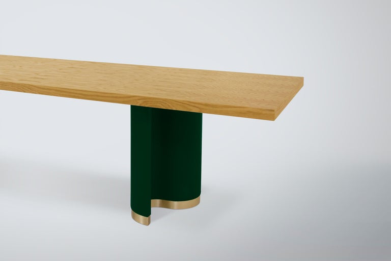 Wave Dining Table in White Oak, Suede and Brass by Chapter and Verse For Sale at 1stDibs
