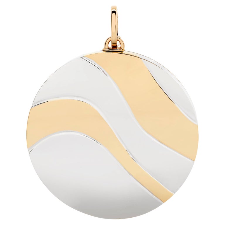 Wave Pendant Large Round - 18k White Gold and Yellow Gold For Sale at ...