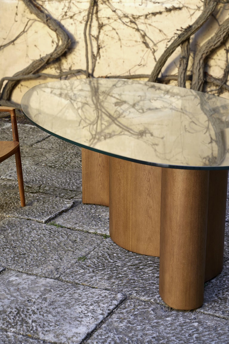 WaveWoo Dining Table with Tinted Glass Top at 1stDibs