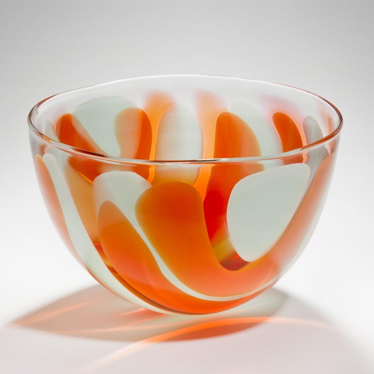 Waves in Orange and Celadon, a Unique Handblown Glass Bowl by Neil ...