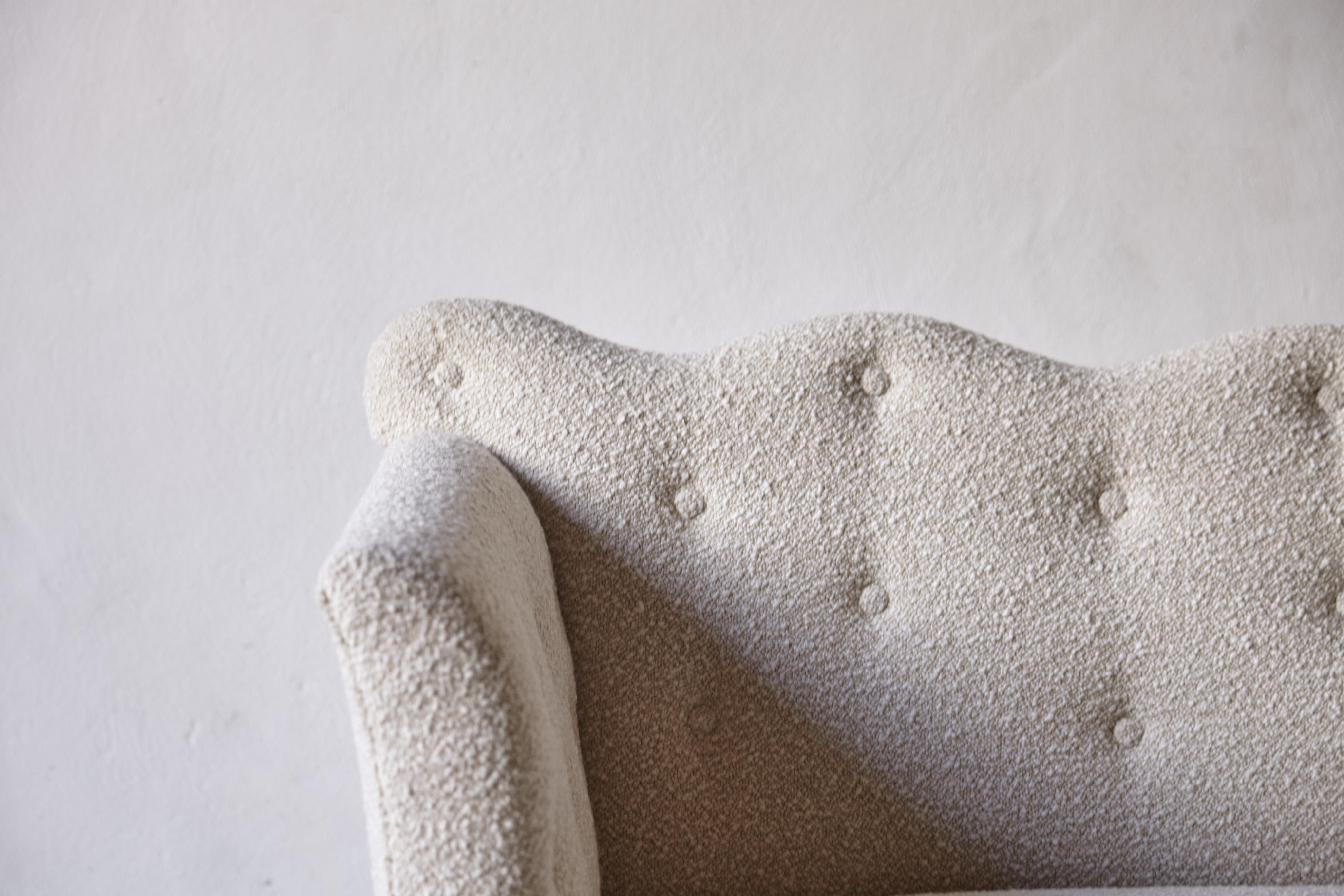 Wavy Back Sofa Upholstered in Lelievre Wool Boucle For Sale at 1stDibs