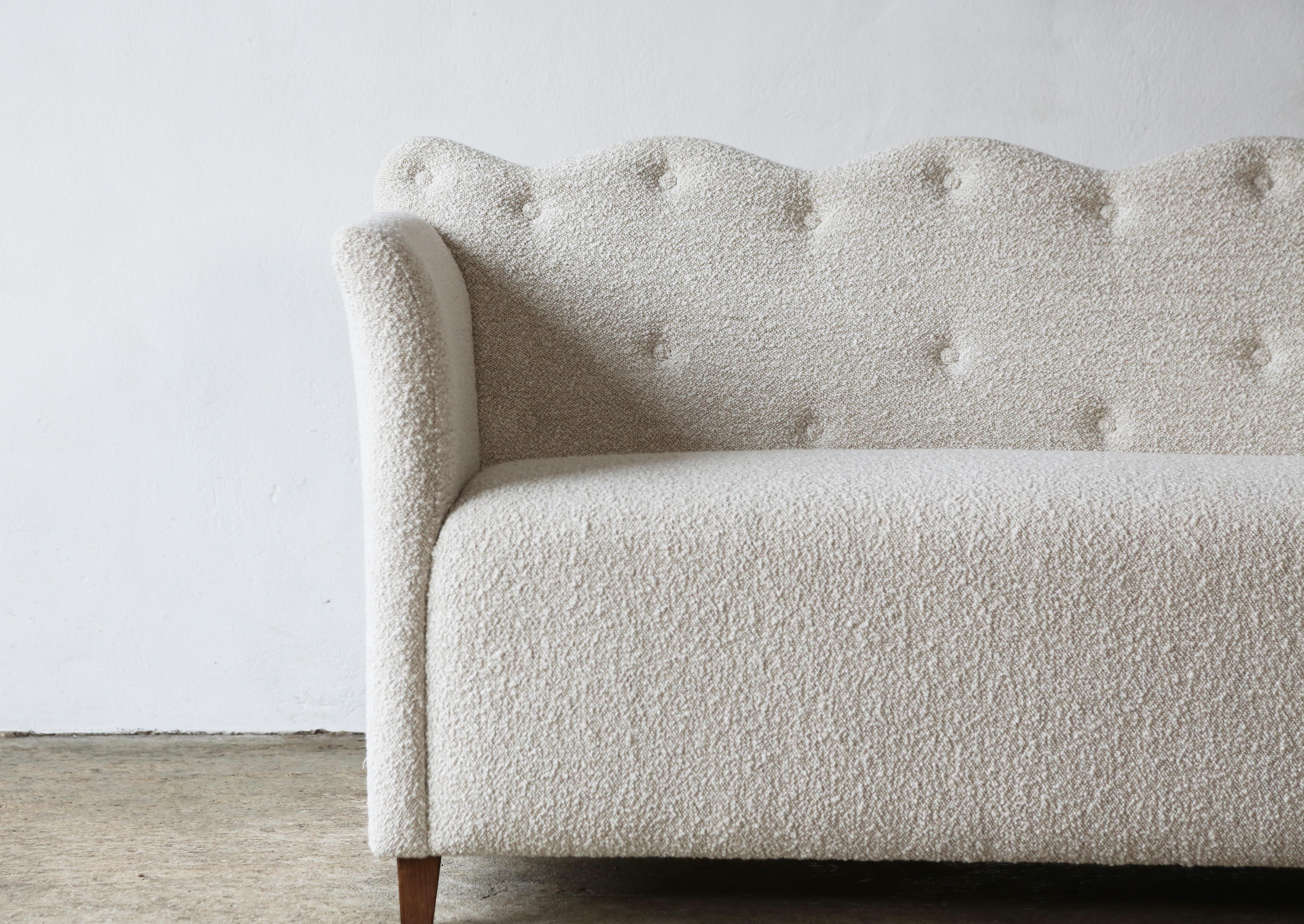 Wavy Back Sofa Upholstered in Lelievre Wool Boucle at 1stDibs