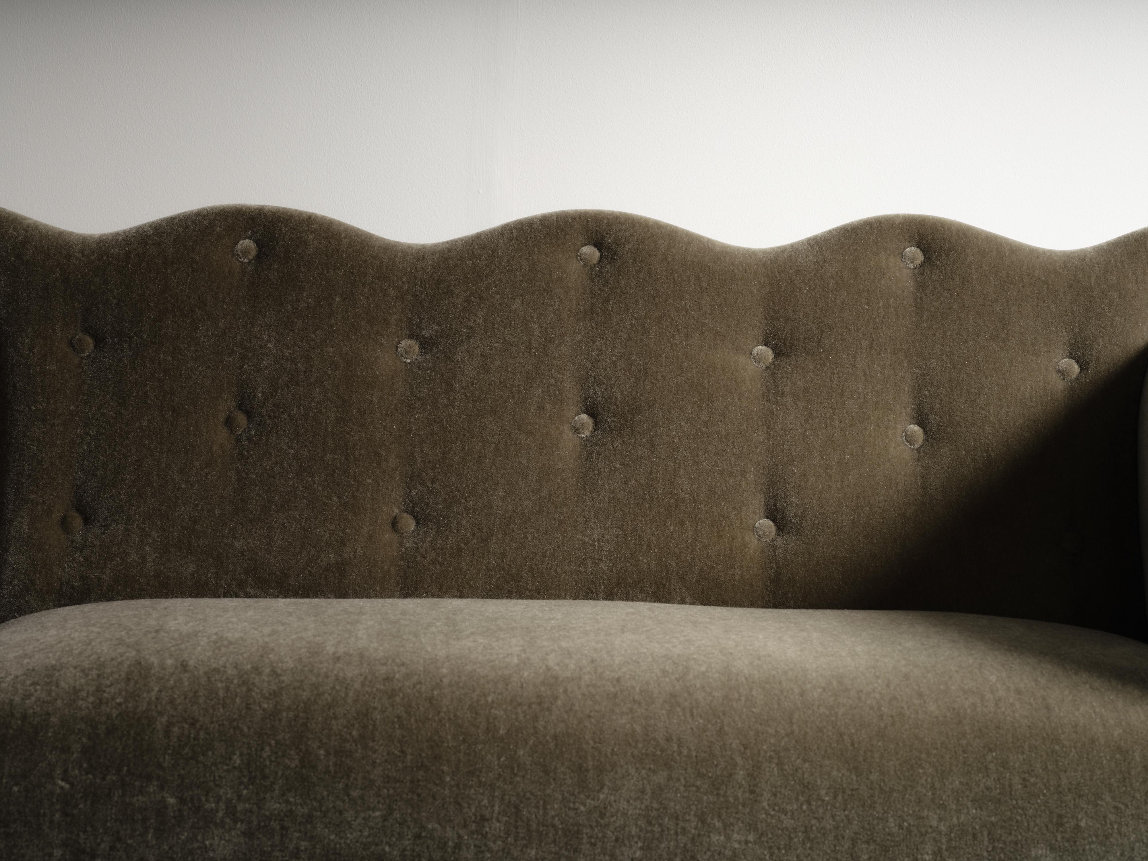 Wavy Back Sofa Upholstered in Pure Mohair For Sale at 1stDibs