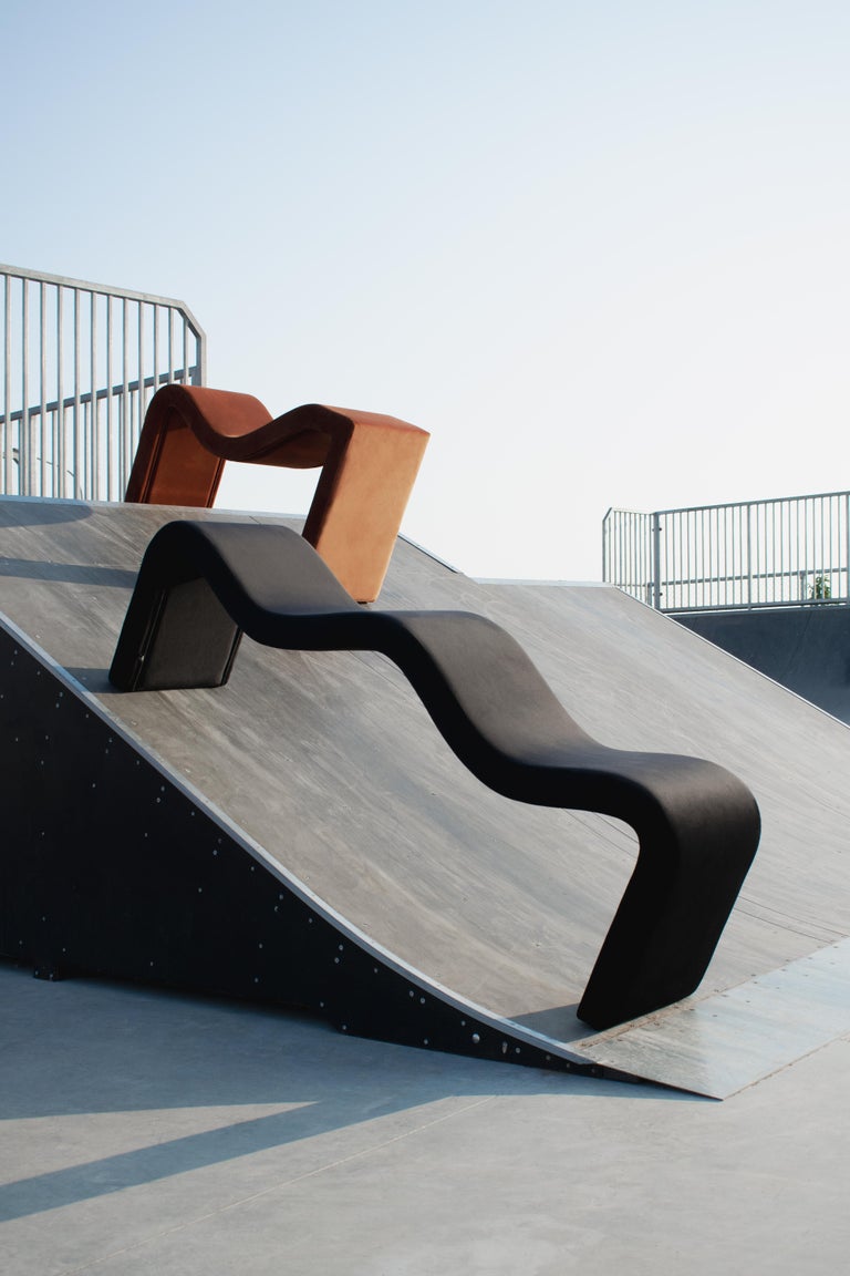 Wavy Bench in Velvet Plush Fabric For Sale at 1stDibs