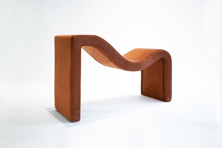 Wavy Bench in Terracotta Plush Fabric For Sale at 1stDibs