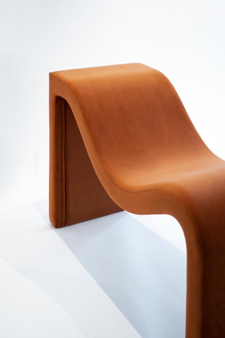 Wavy Bench in Terracotta Plush Fabric For Sale at 1stDibs