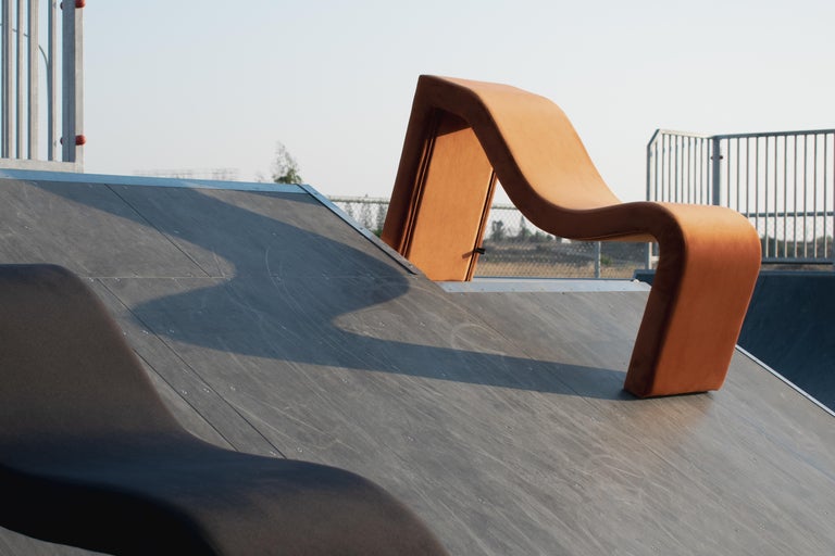Wavy Bench in Terracotta Plush Fabric For Sale at 1stDibs