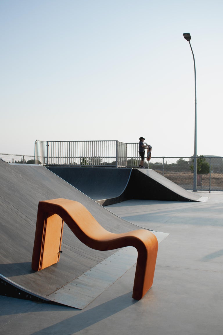 Wavy Bench in Terracotta Plush Fabric For Sale at 1stDibs