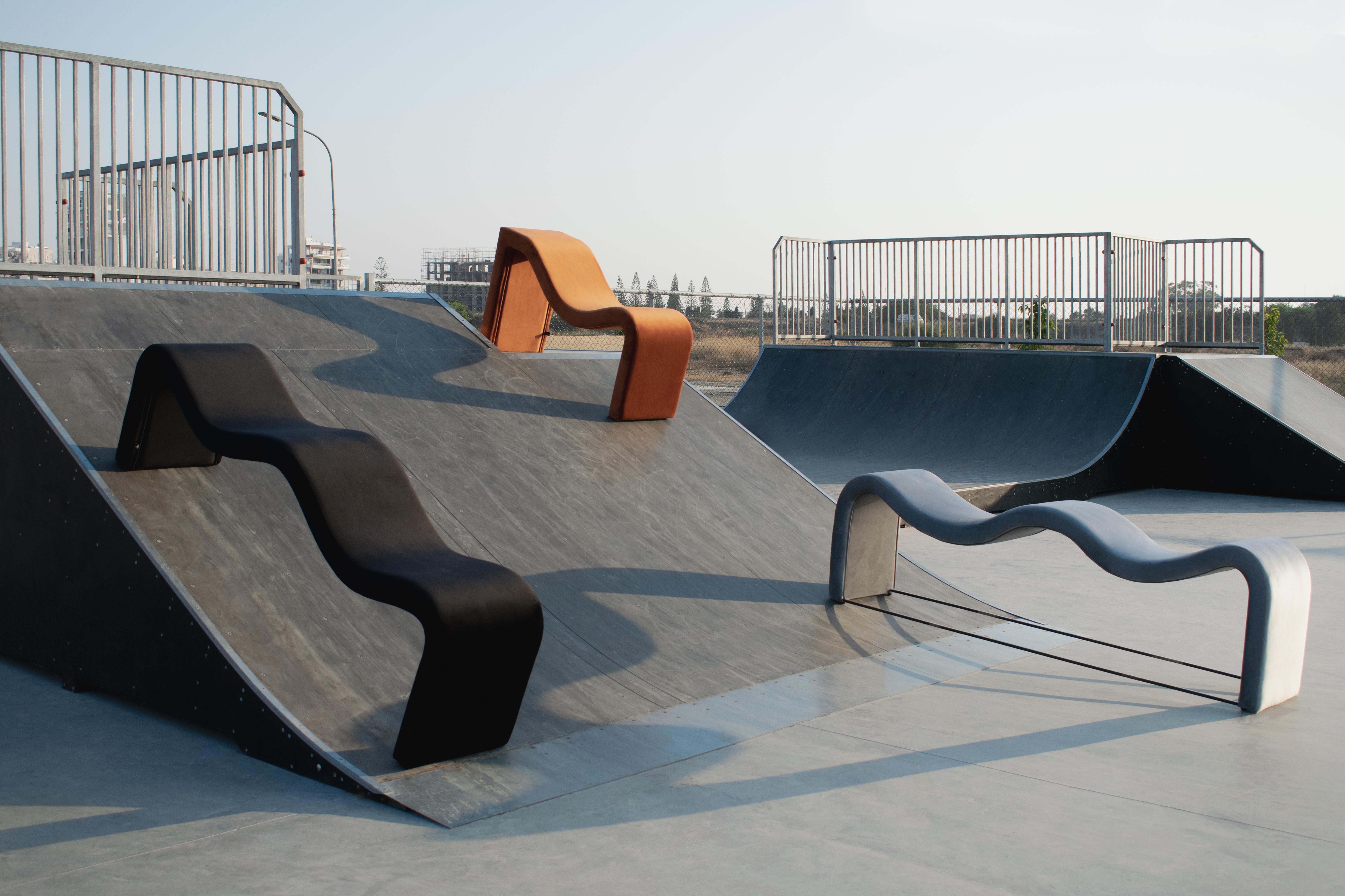 Wavy Bench Prototype in Silver Plush Fabric at 1stDibs