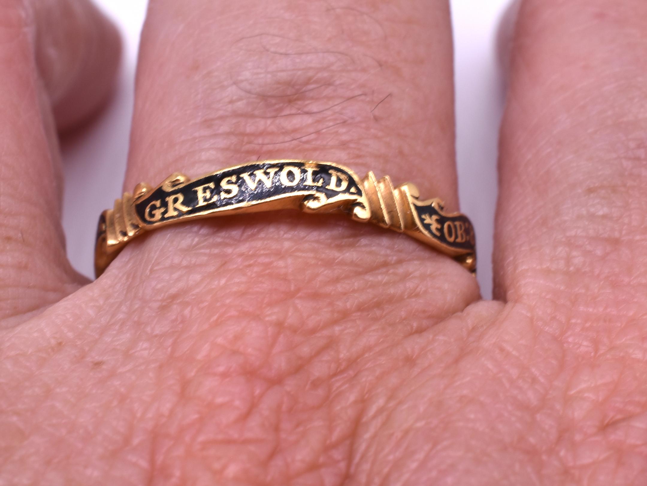 Antique George II 18K Rococo Style Scrolled Black Enamel Memorial Band ...