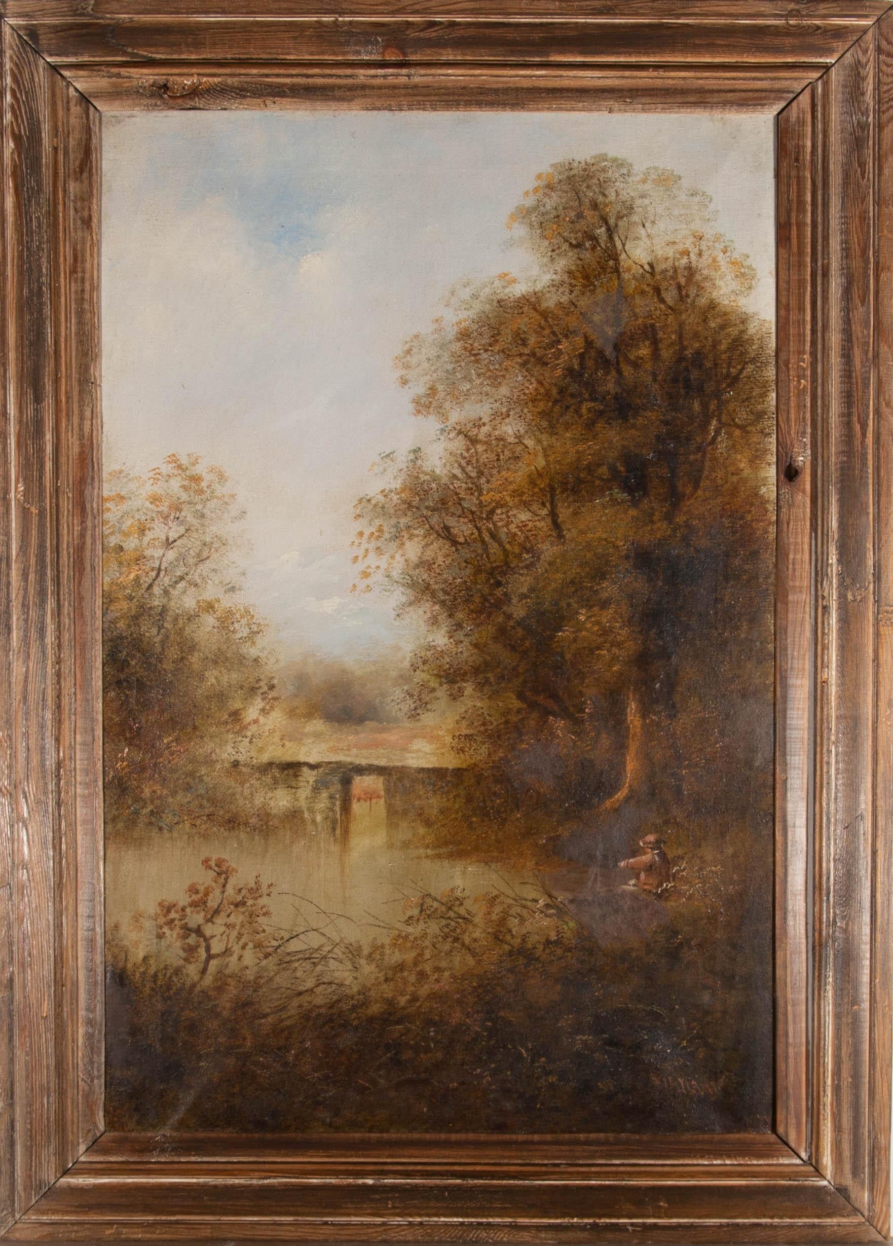 Wayland - Wayland - Late 19th Century Oil, Pond Fishing For Sale at ...