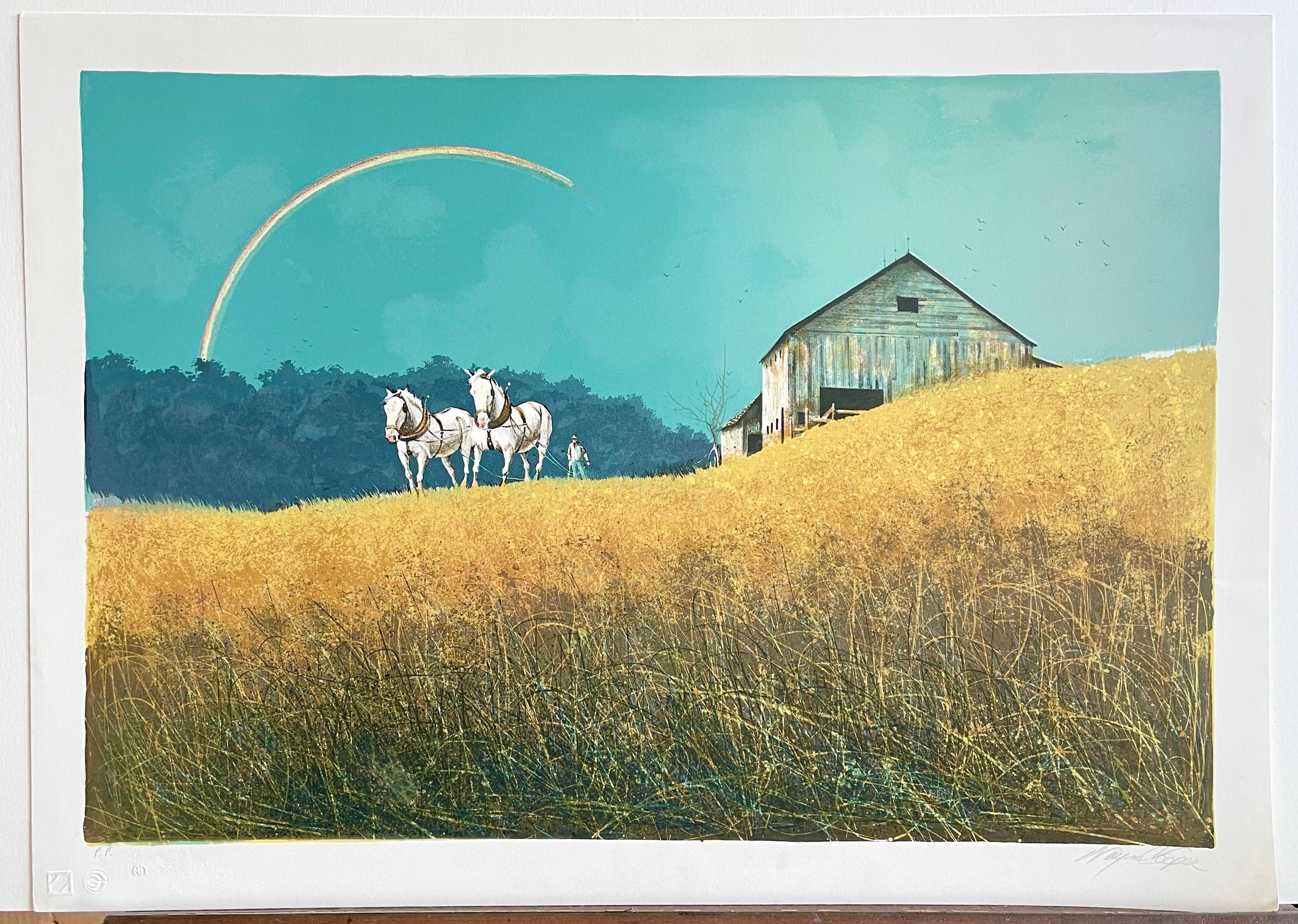 Wayne Cooper - COOPER'S RAINBOW Signed Lithograph, Farm Landscape ...