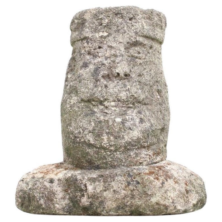 Weathered Antique 19th Century Stone Garden Head with Face For Sale at ...
