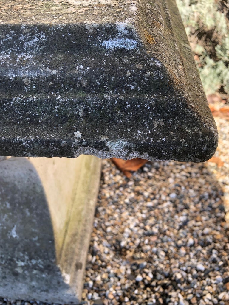 Weathered English Cast Stone Garden Bench with Tiered Decorative Edging ...