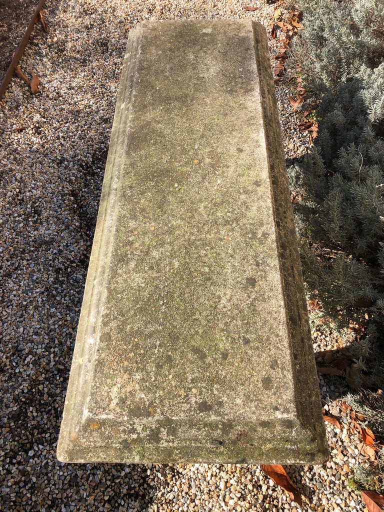 Weathered English Cast Stone Garden Bench with Tiered Decorative Edging ...