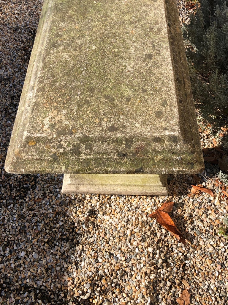 Weathered English Cast Stone Garden Bench with Tiered Decorative Edging ...