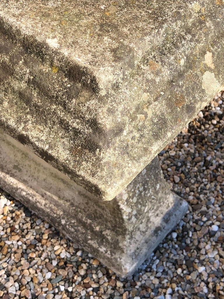 Weathered English Cast Stone Garden Bench with Tiered Decorative Edging ...
