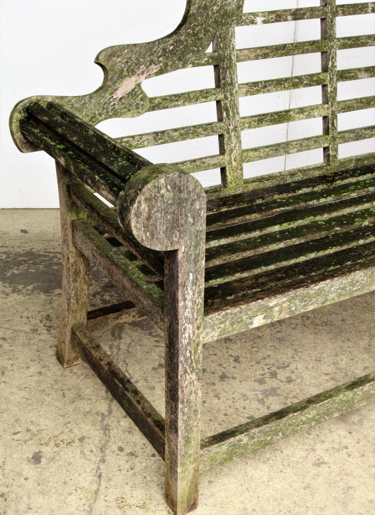 Weathered Teak Lutyens Style Garden Bench Encrusted with Algae Lichen ...