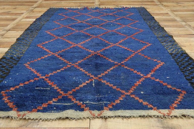 Weathered Vintage Berber Blue Moroccan Rug with Tribal Artisan Style ...