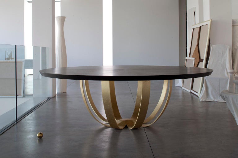 Web - Dinning table with gold leaf base and French oakwood top For Sale ...