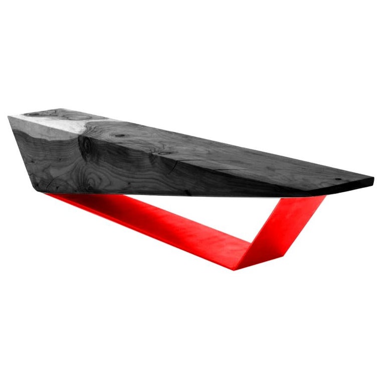 Wedge, Black Cedar Wood Bench with Red Iron Base, Made in Italy For ...