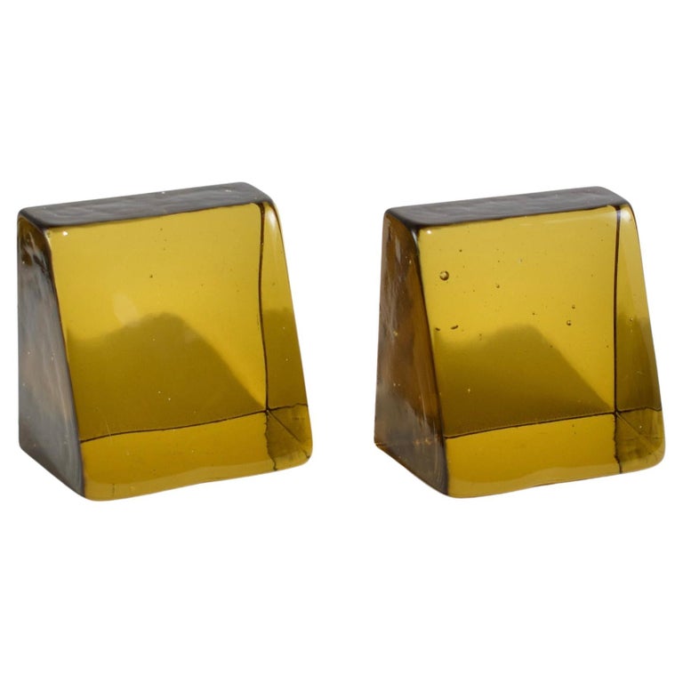 Wedge Glass Bookends at 1stDibs