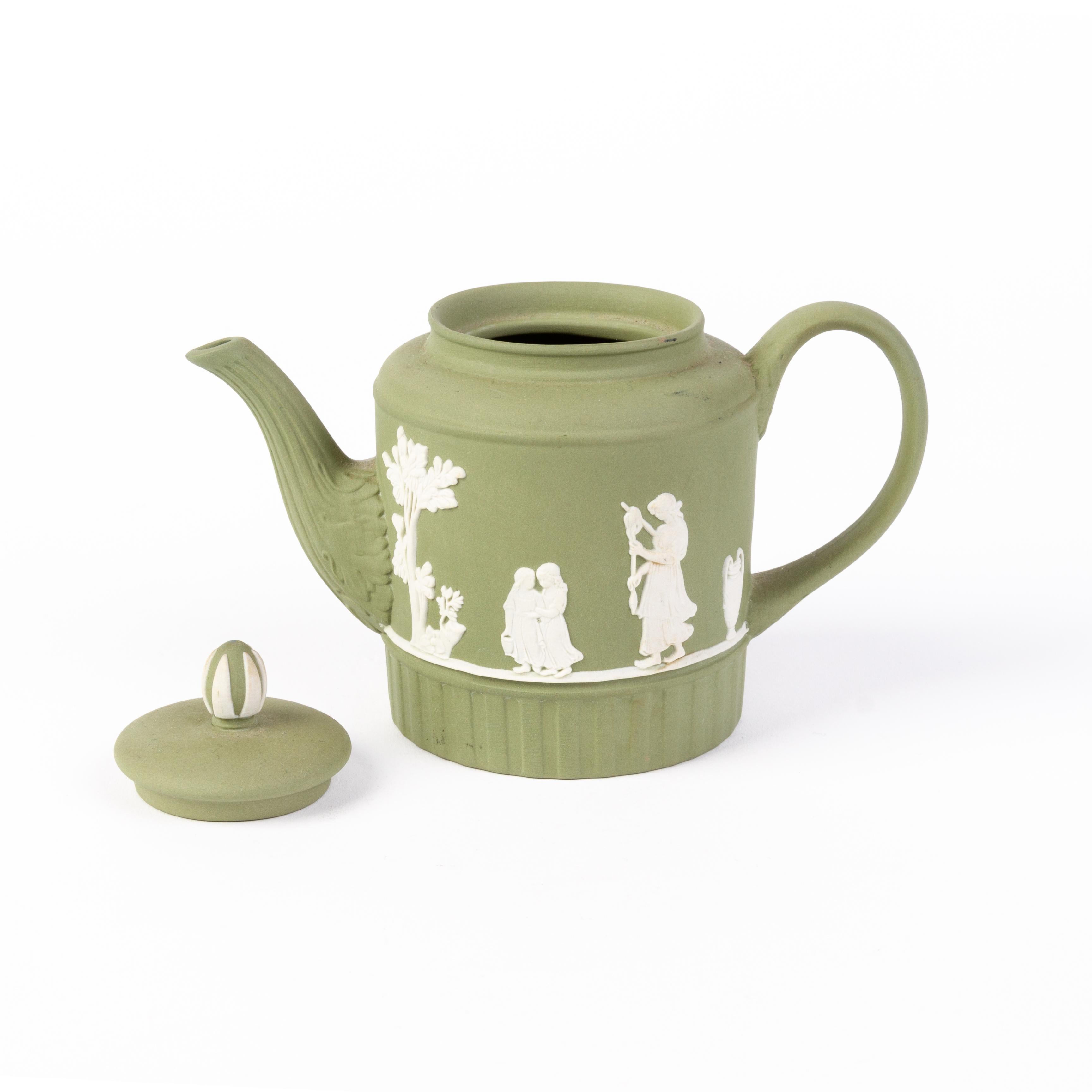 Wedgwood Green Jasperware Neoclassical Miniature Teapot For Sale at 1stDibs