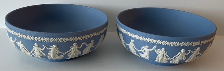Wedgwood Light Blue Dancing Hours Neoclassical Jasperware Bowls, Pair For Sale at 1stDibs