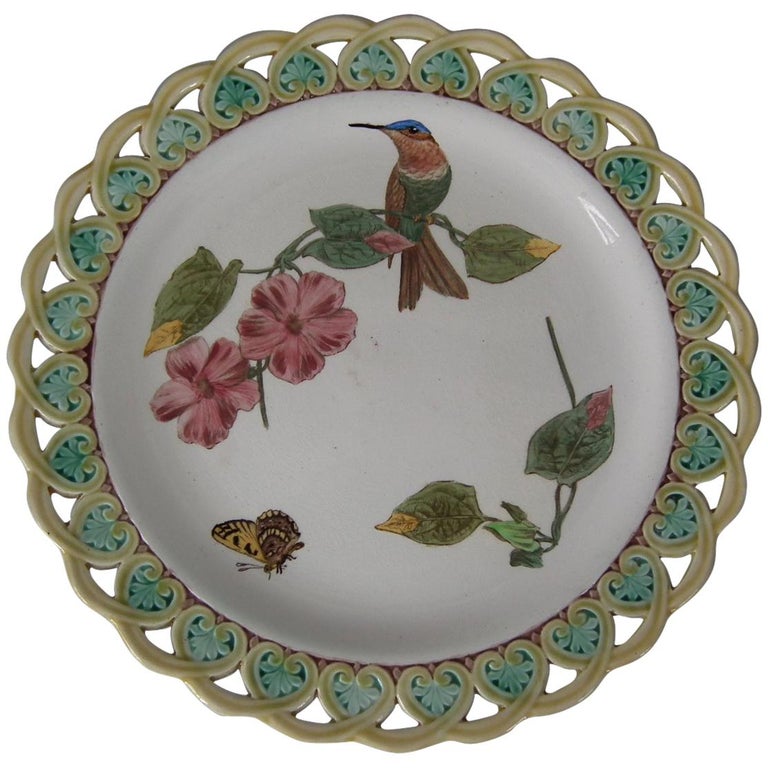 Wedgwood Majolica Hummingbird and Butterfly Plate at 1stDibs
