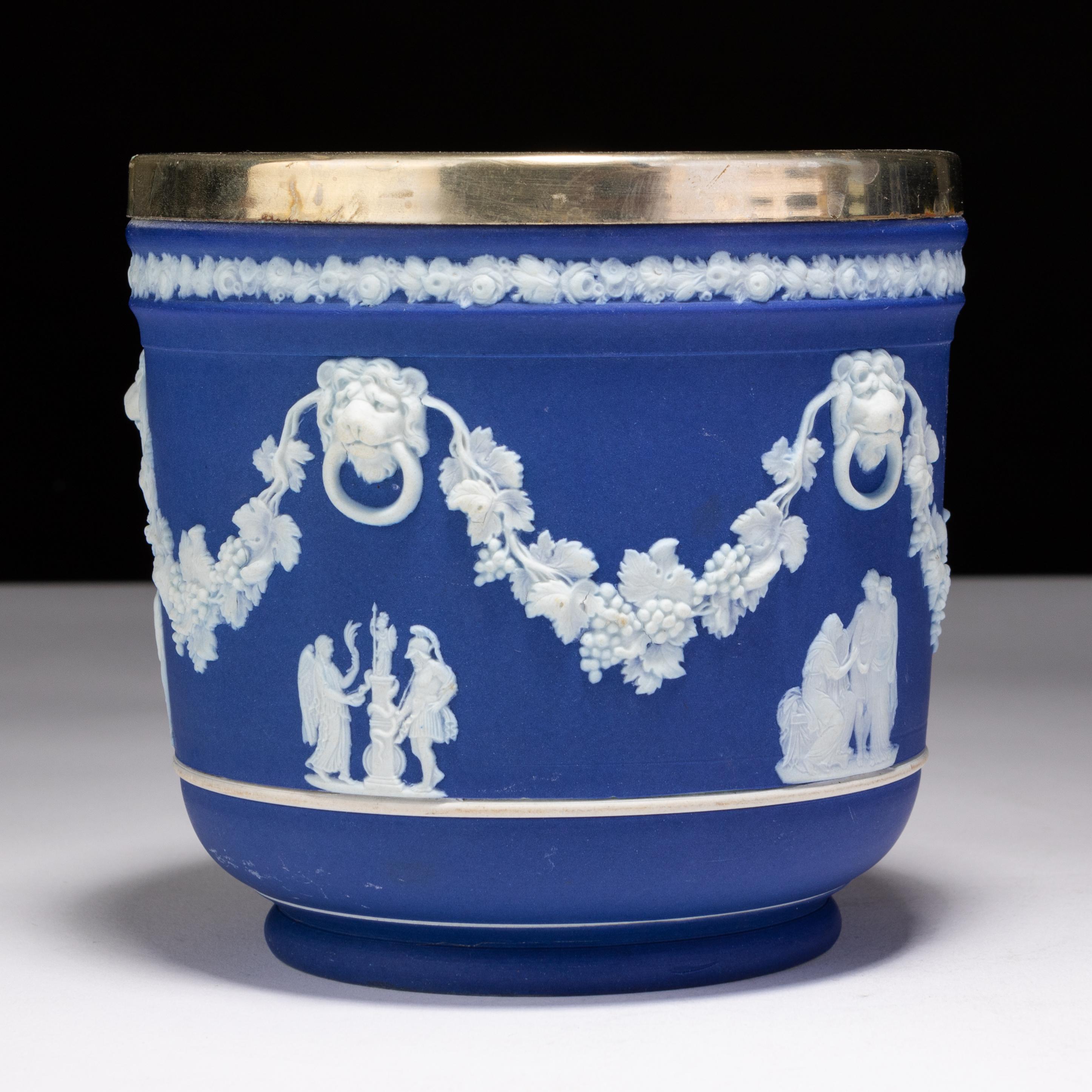 Wedgwood Portland Blue Jasperware Neoclassical Cameo Jardiniere Planter For Sale at 1stDibs