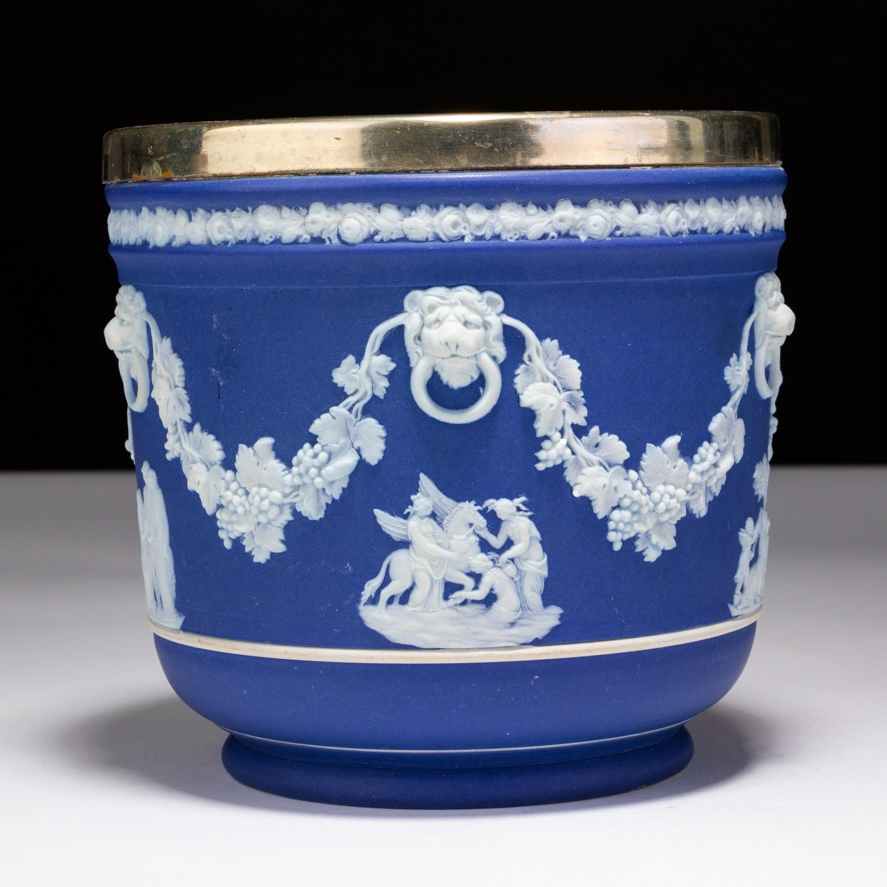 Wedgwood Portland Blue Jasperware Neoclassical Cameo Jardiniere Planter For Sale at 1stDibs