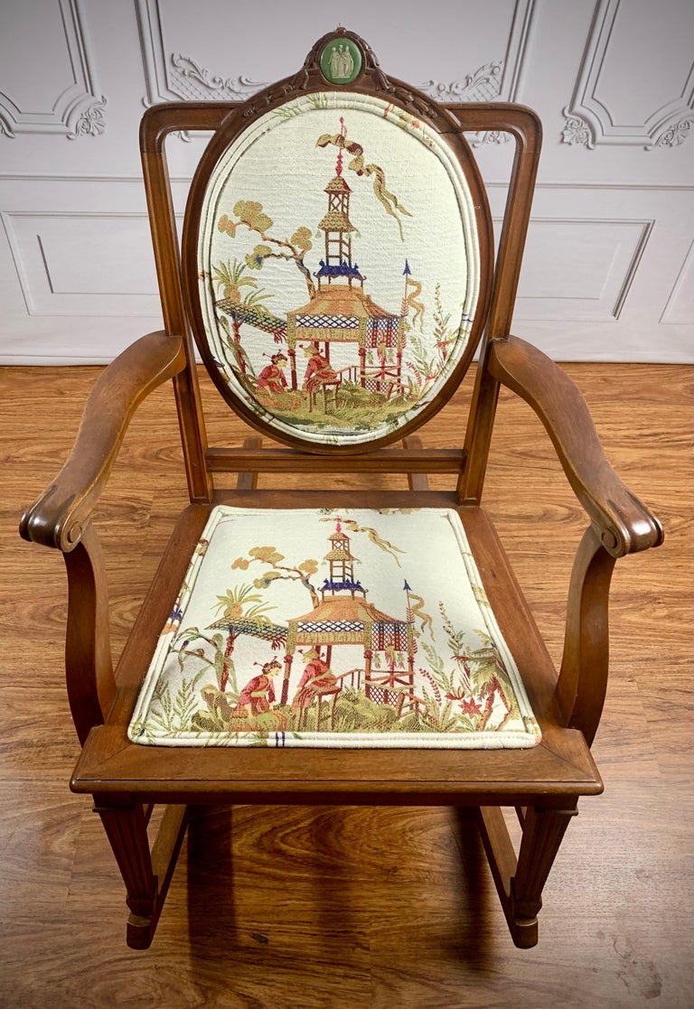 Wedgwood Regency Style Upholstered Rocking Chair For Sale at 1stDibs