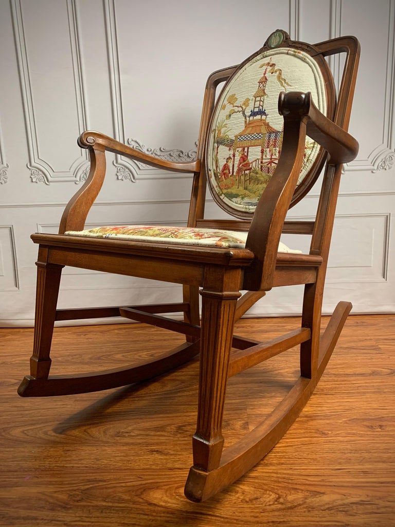 Wedgwood Regency Style Upholstered Rocking Chair For Sale at 1stDibs