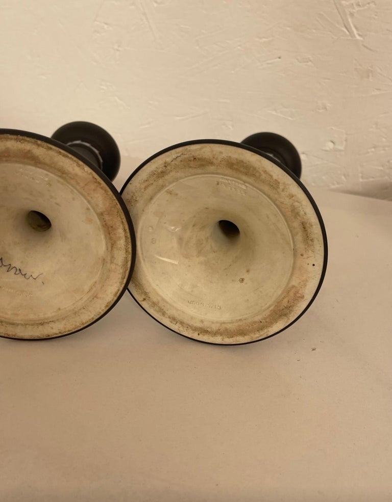 Wedgwood Style Neo-Classical English Black Basalt Pottery Candlesticks ...