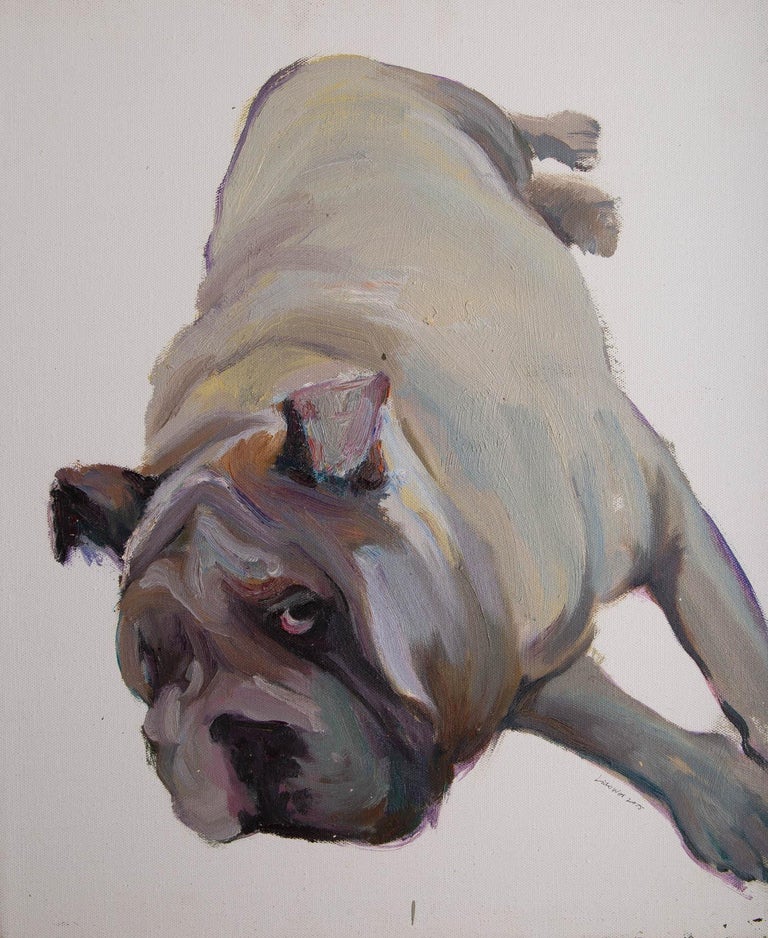 Wei Liao - Wei Liao Figurative Original Oil Painting "Silly Dog 2" For Sale at 1stDibs