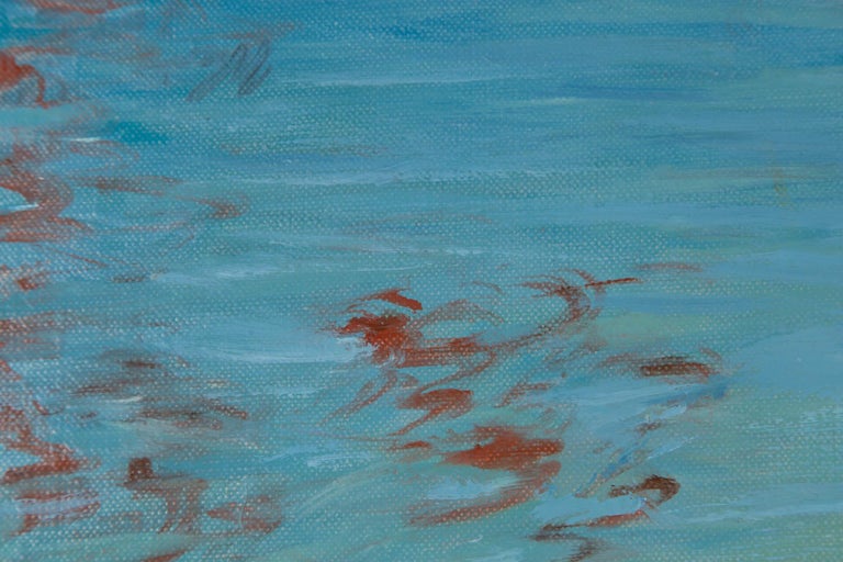 Wei Wang - Wei Wang Impressionist Original Oil On Canvas "Water Reflection - Cyan" For Sale at ...