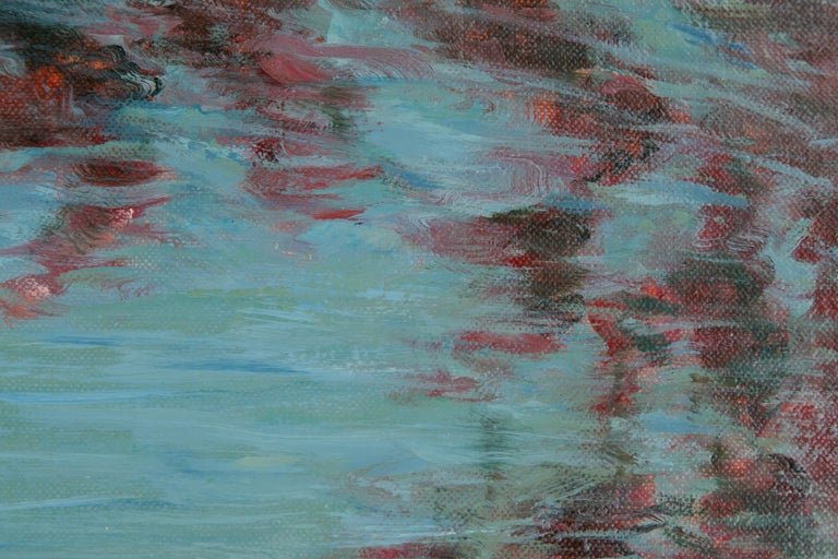 Wei Wang - Wei Wang Impressionist Original Oil On Canvas "Water Reflection - Cyan" For Sale at ...
