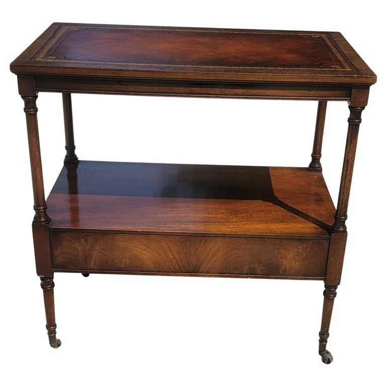 Weiman Georgian Style Flame Mahogany and Tool Leather 2-Tier Wheeled ...