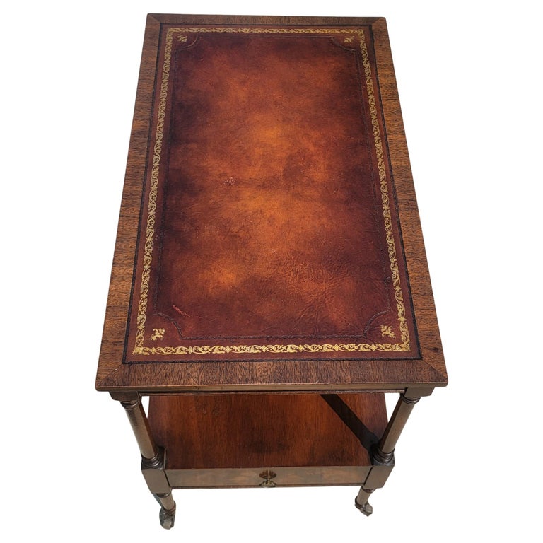 Weiman Georgian Style Flame Mahogany and Tool Leather 2-Tier Wheeled ...
