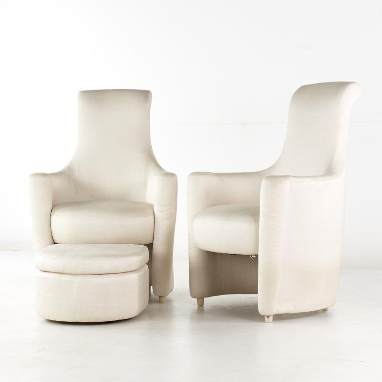 Weiman Mid Century High Back Occasional Lounge Chairs with Ottoman ...