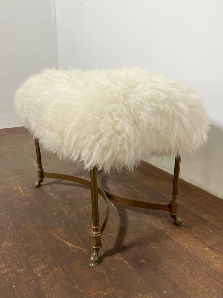 Weiman/Warren Lloyd Brass Bench Ca. 1970s Upholstered in Mongolian Lamb ...