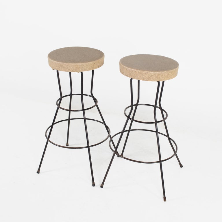 Weinberg Style Mid Century Brown Vinyl and Iron Stools, Set of 4 For ...