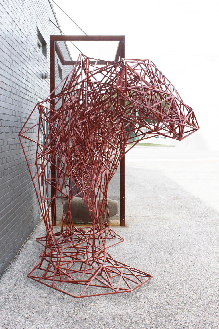 Welded Steel Abstract Modernist Red Heifer Sculpture by Artist Mark ...