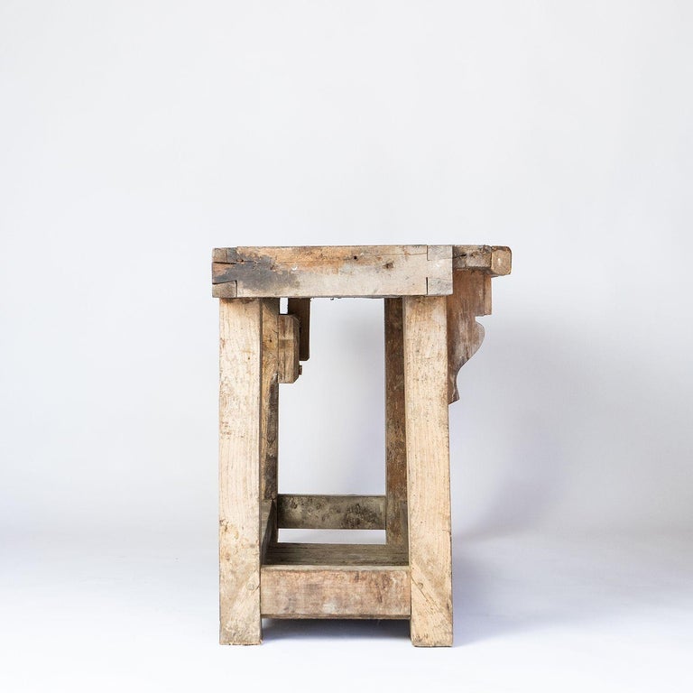 Well Worn Rustic Workbench Console Table, 19th Century at 1stDibs