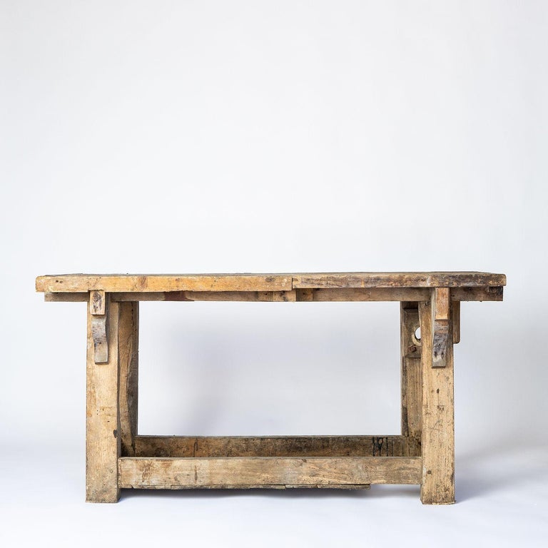 Well Worn Rustic Workbench Console Table, 19th Century at 1stDibs